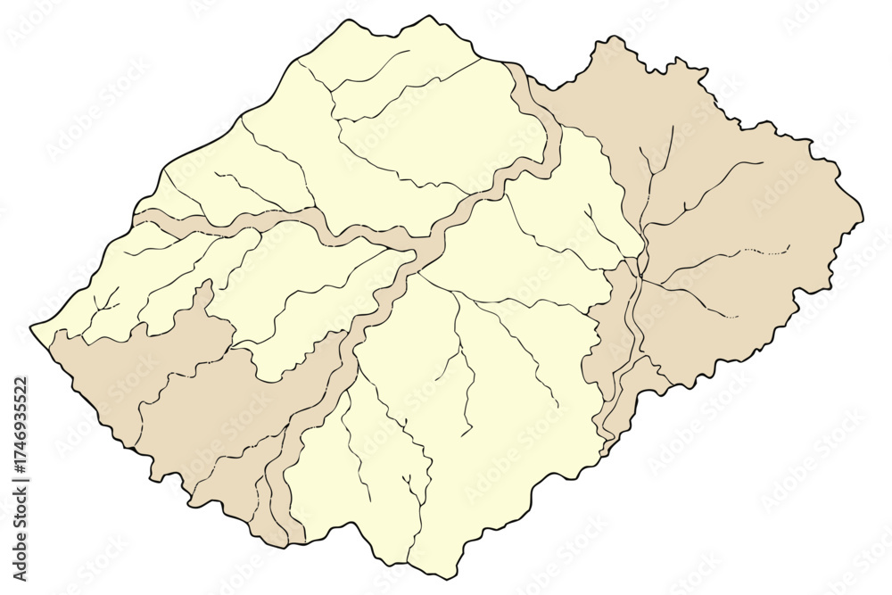 Detailed map illustration showing rivers and topographic regions of a ...