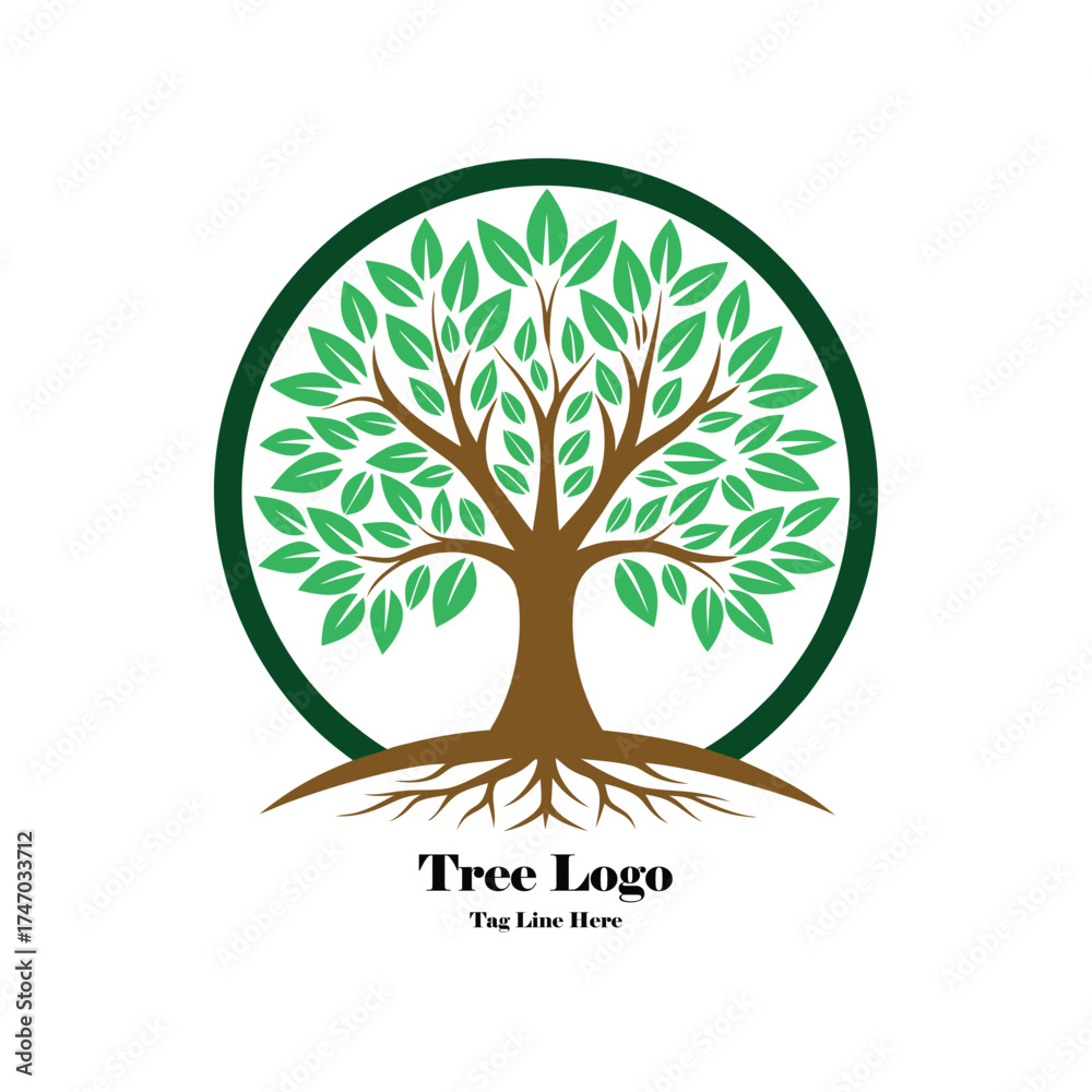 Stock-Vektorgrafik „Green Tree Logo in Circle: A captivating graphic illustration of a tree ...