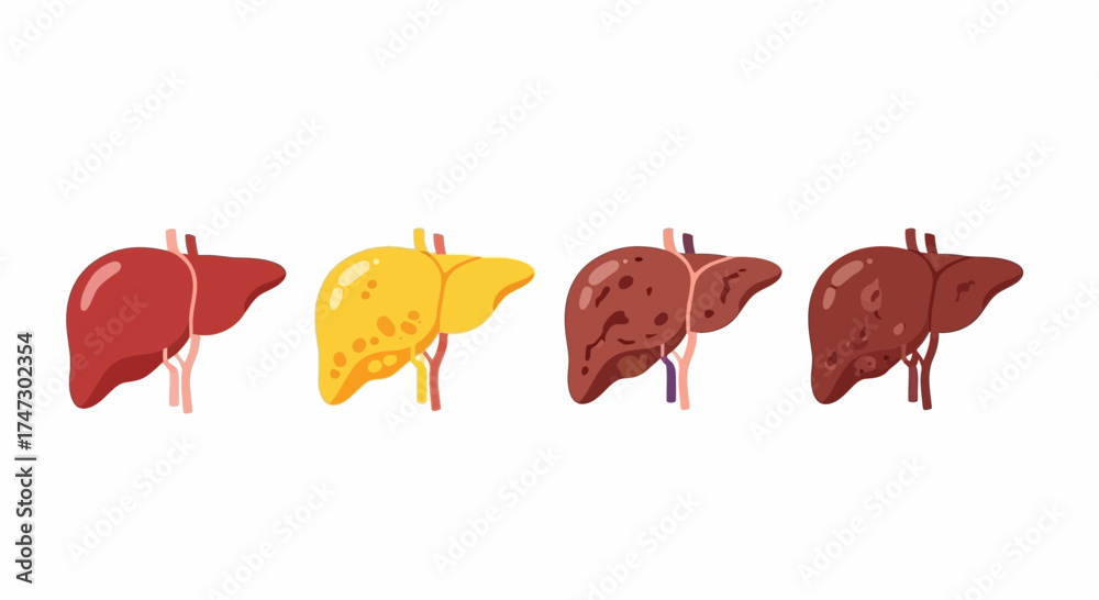 Illustration depicting the progression of liver disease, showing ...