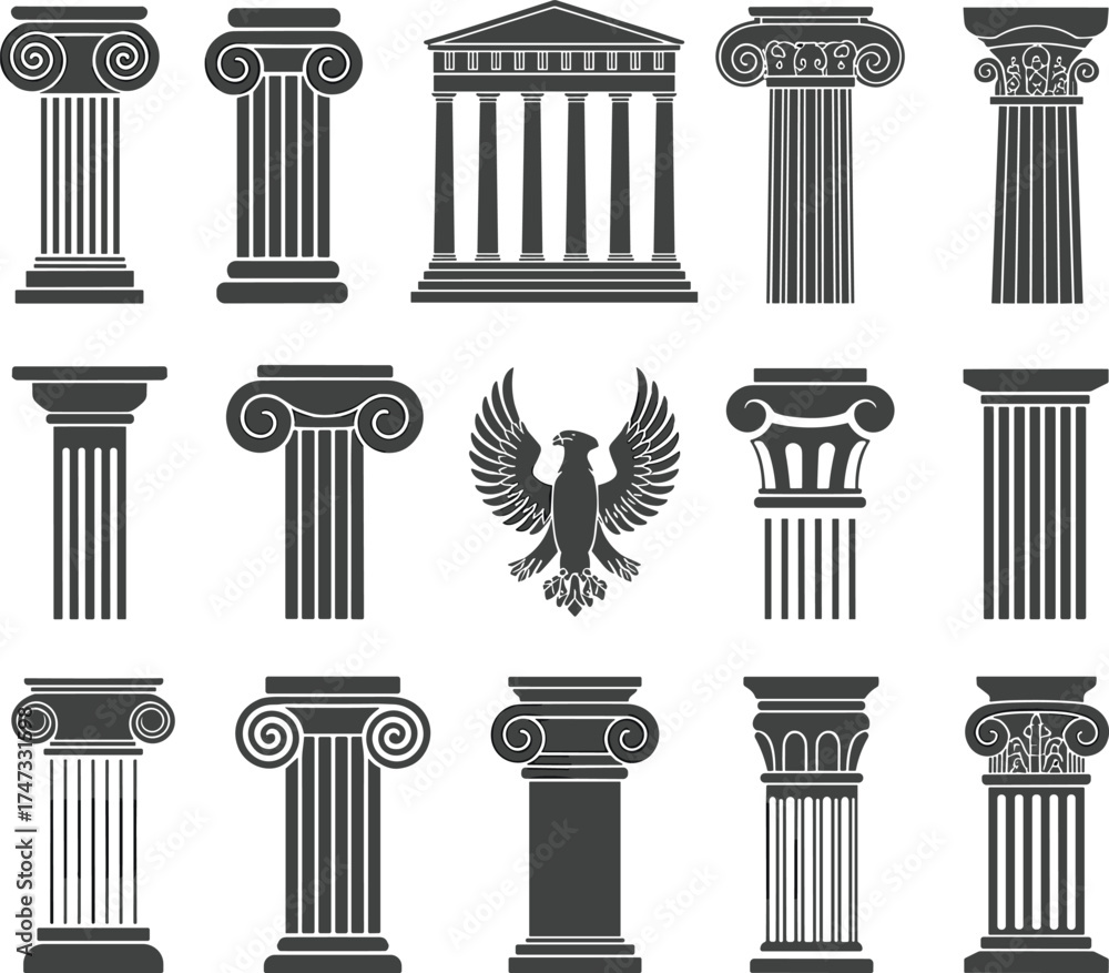 Ancient Greek Roman architecture column silhouette vector illustration ...