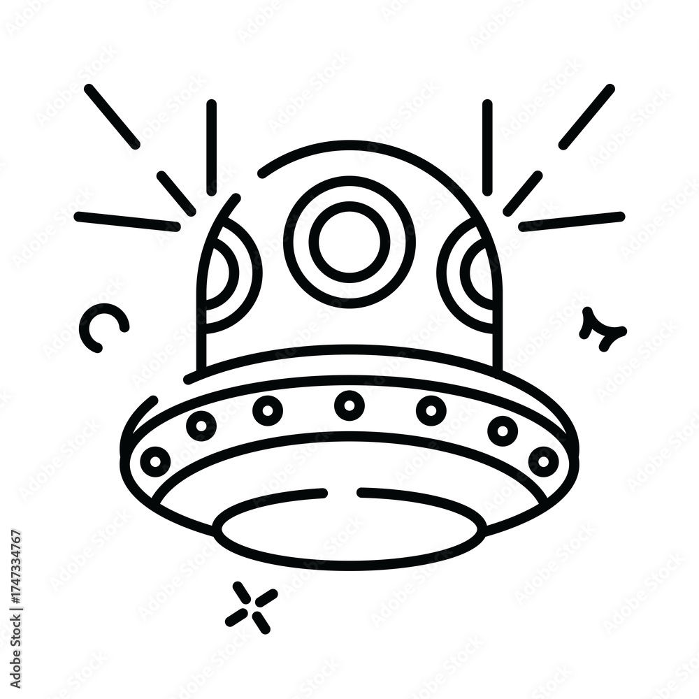 Outline Icon of A Flying Saucer UFO Craft Emitting Light Rays With ...