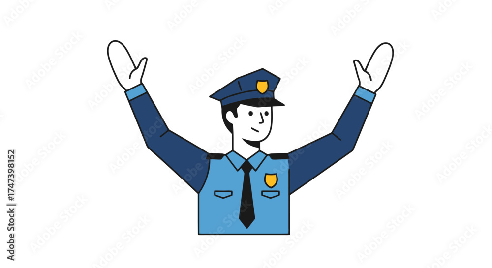 Cartoon Illustration of a Police Officer Directing Traffic with Arms ...