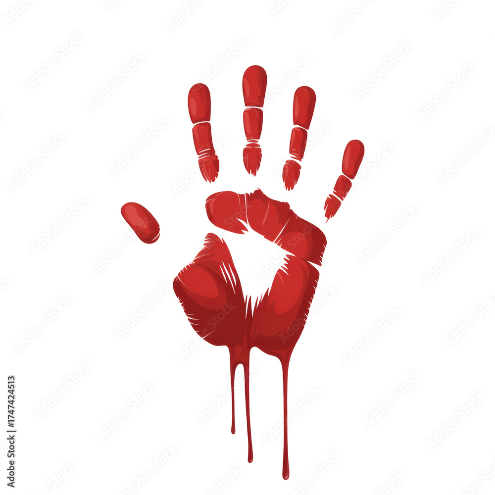 Shocking red bloody handprint dripping ominous, alarming, and fearful ...