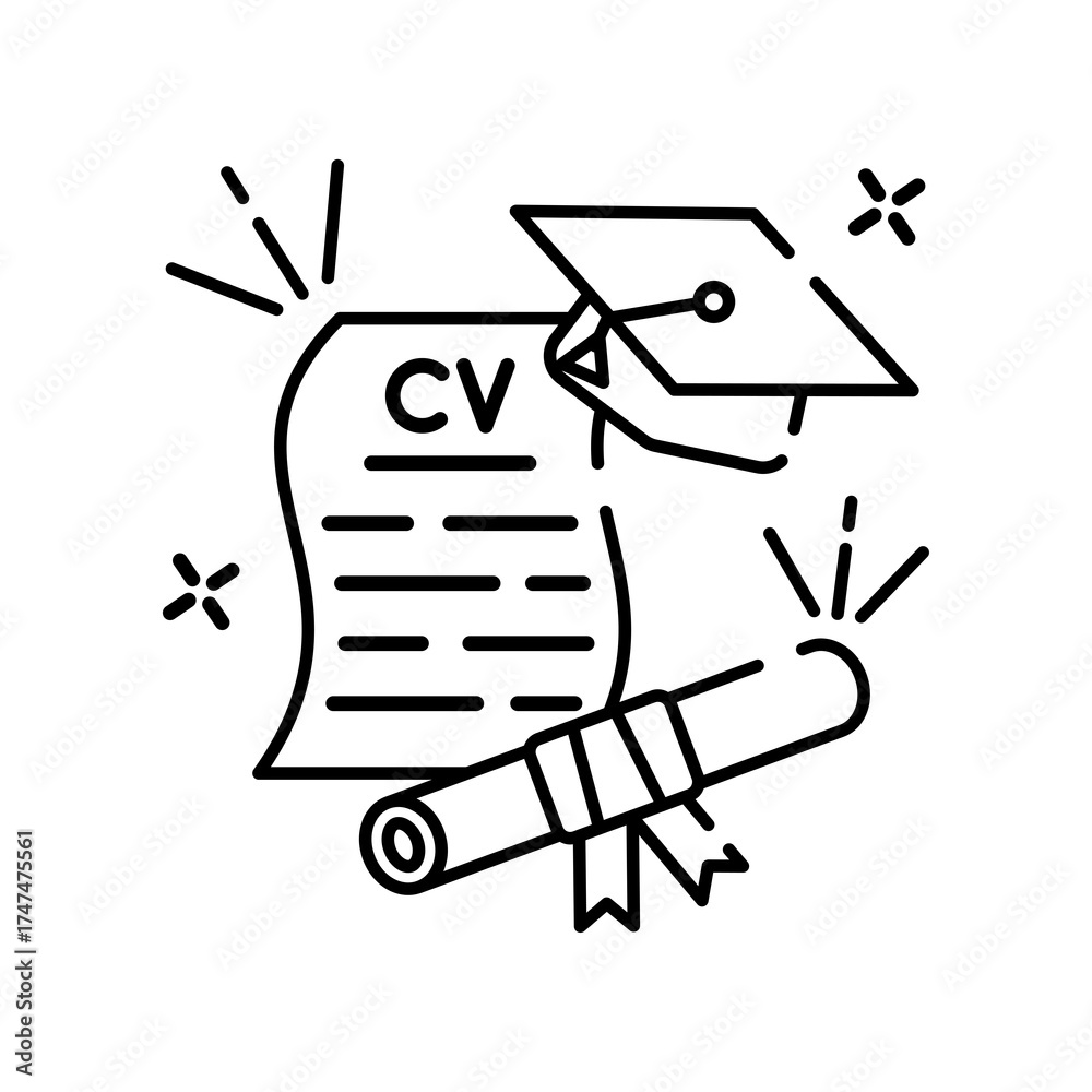 Graduation Cap Diploma And Curriculum Vitae Icon Representing Academic ...