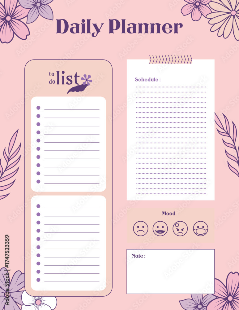 Boho aesthetic daily planner template featuring floral elements a to do ...