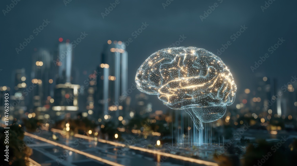 Medical AI integrated with data visualization, A futuristic brain with ...