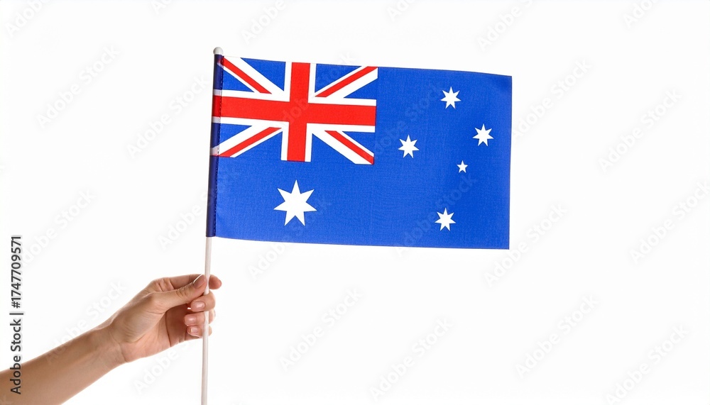 Australian national flag on flagpole with Union Jack Commonwealth Star ...