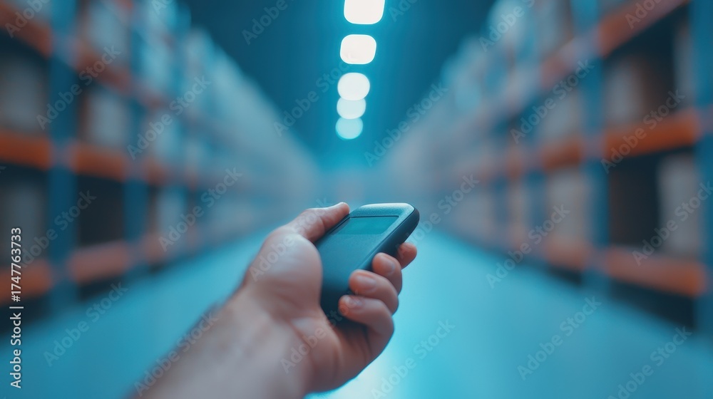 inventory management system Person using a handheld scanner to track ...