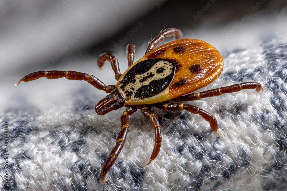 Tick parasite crawling on fabric showing danger and disease Stock Photo ...