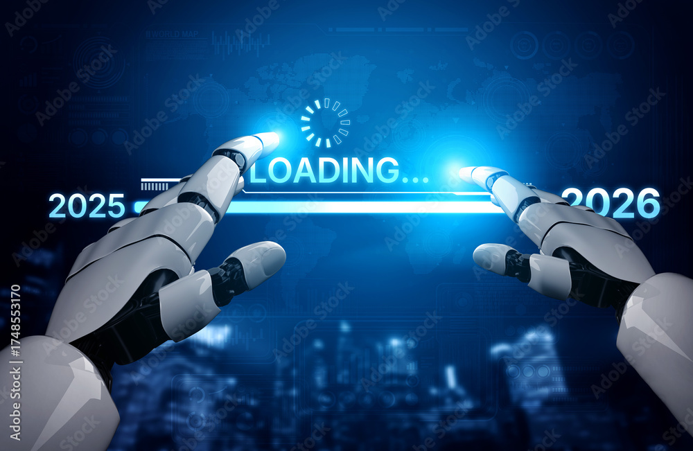 AI visualizes the transition from 2025 to 2026 using smart progress tracking, predictive goal ...