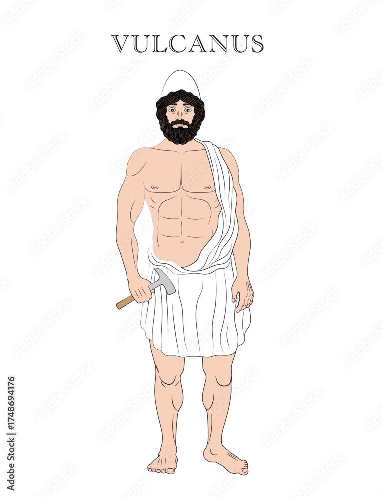 Vector illustration of Vulcan, the Roman god of fire, volcanoes ...