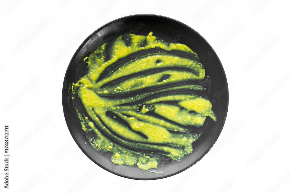Dirty plate with curry sauce stains food leftover texture background ...