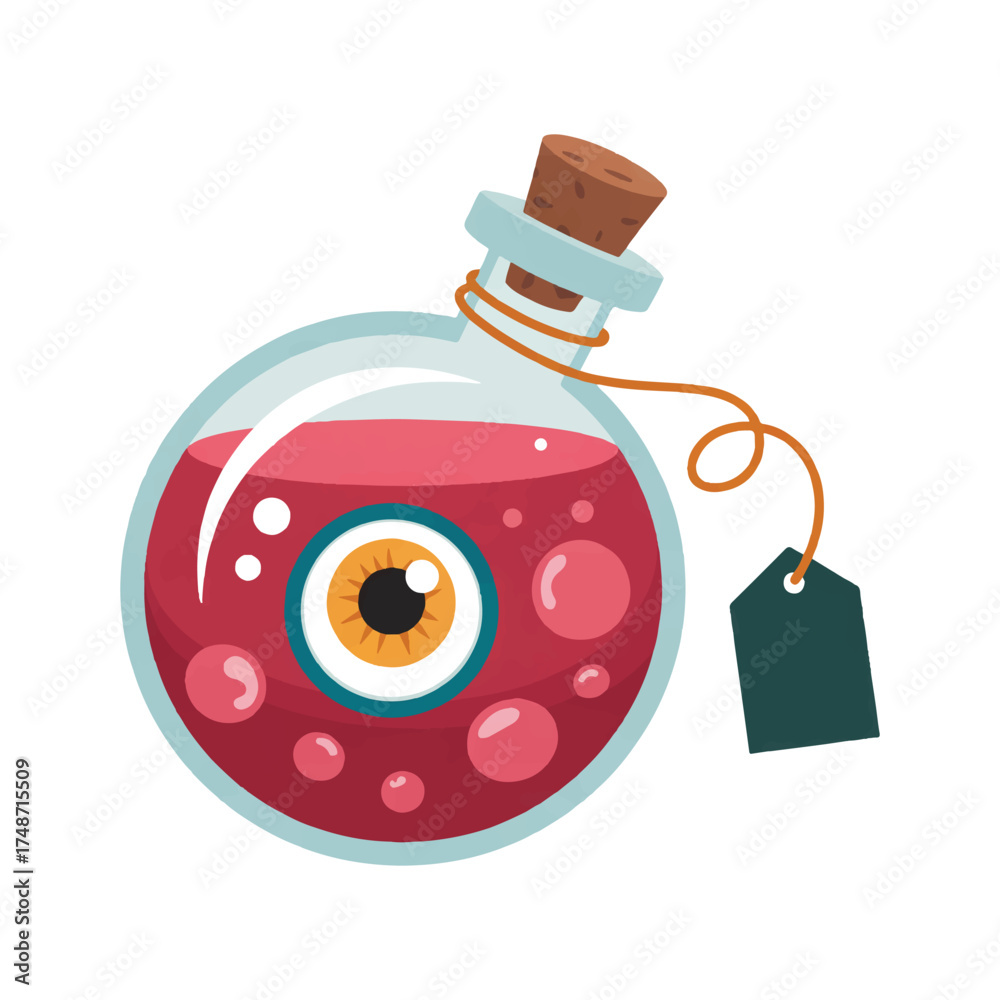 Cartoon Potion Bottle Illustration Featuring Red Liquid with Floating ...