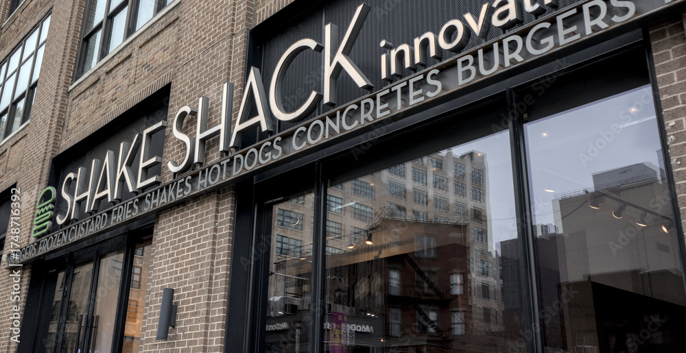 Shack Shack burger fast food restaurant sign above retail location ...