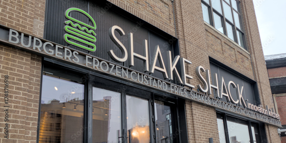 Shack Shack burger fast food restaurant sign above retail location ...
