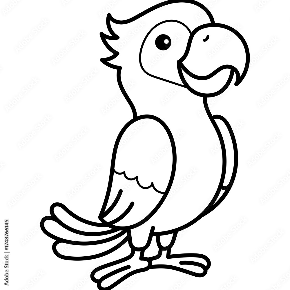 Zdjęcie bez tantiem: Cute Parrot Doodle With Open Beak and Feather ...