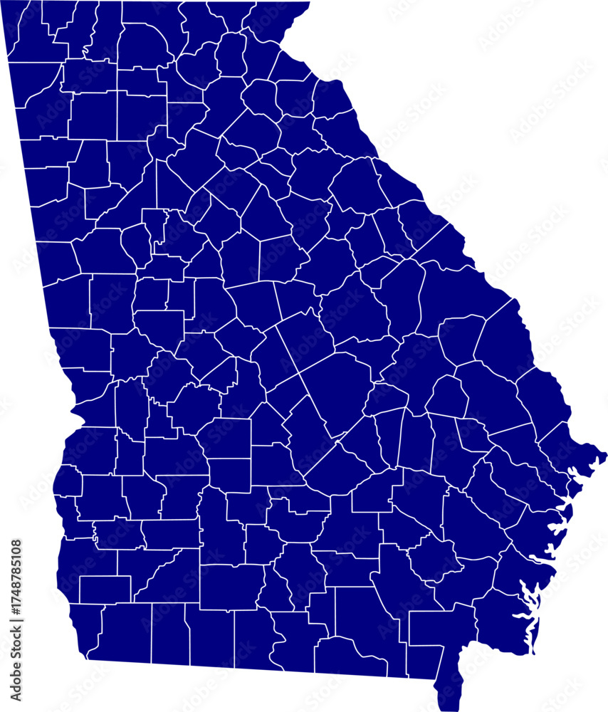 Blue silhouette vector of Georgia state with all internal county ...