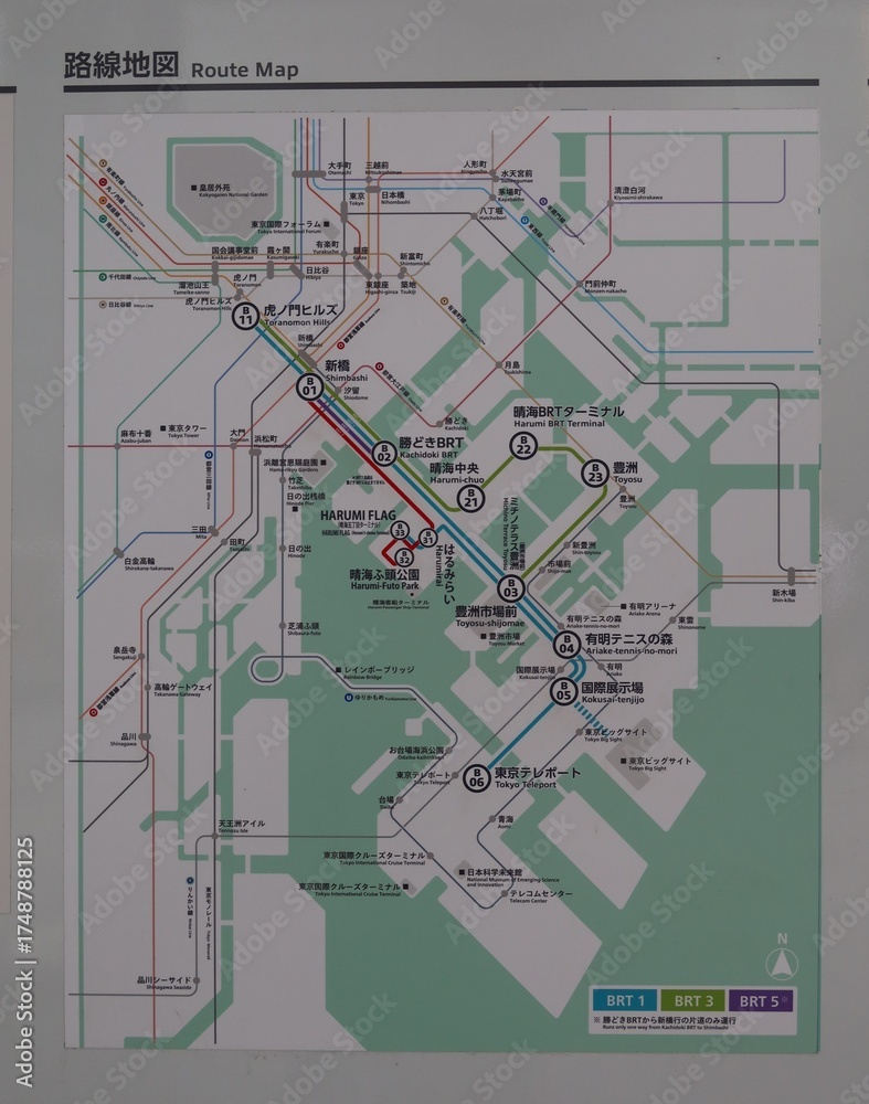 Tokyo BRT bus rapid transit system route map in Shimbashi, Tokyo, Japan ...
