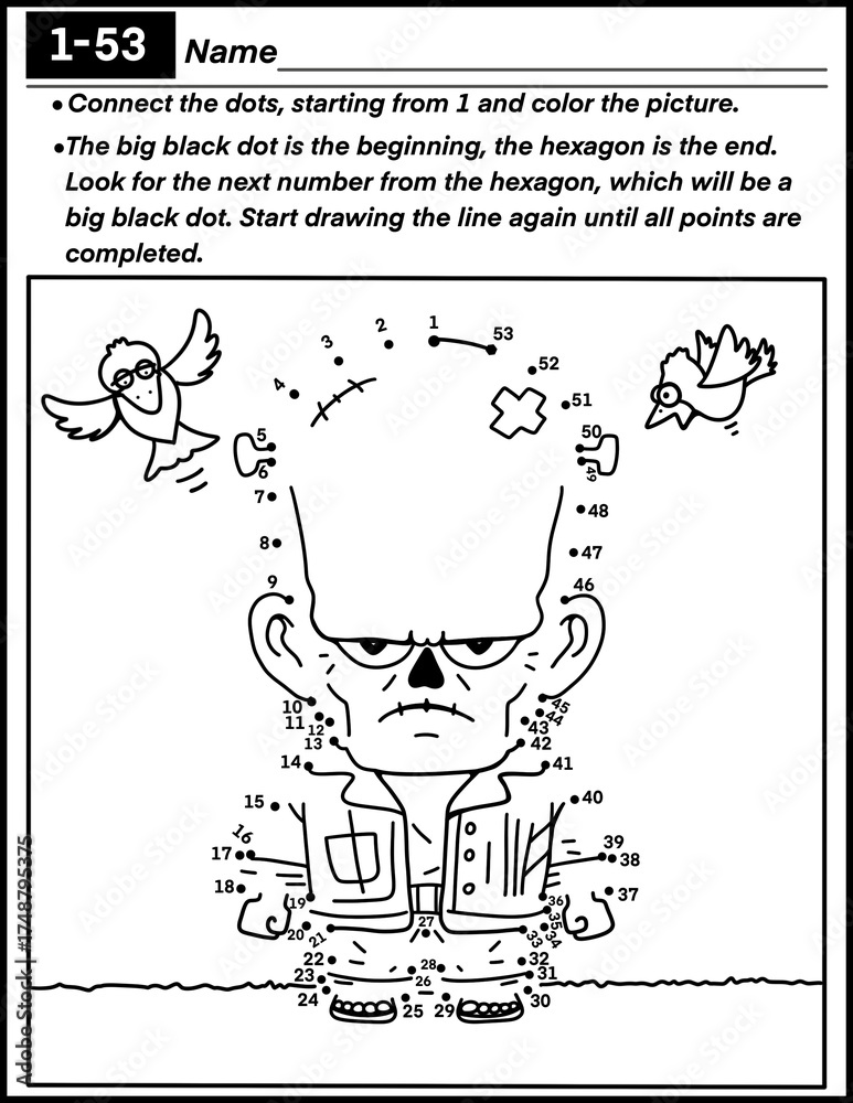 Stock-Illustration „Halloween dot to dot with Frankenstein , coloring ...