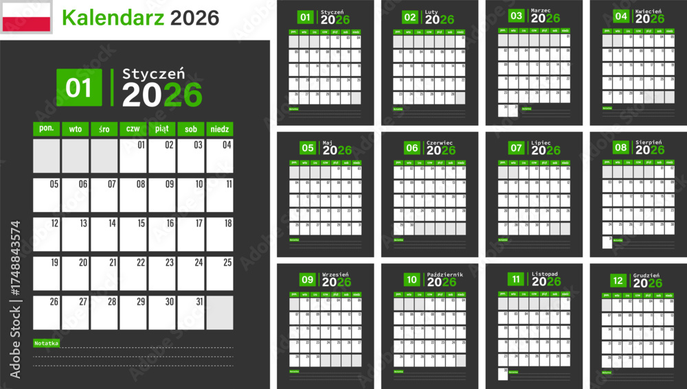 Polish, Poland calendar for 2026. Polska unique calendar 2026, print ...