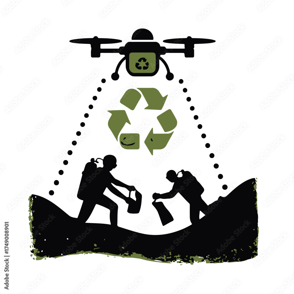 Diverse team of human divers working together to clean up plastic ...
