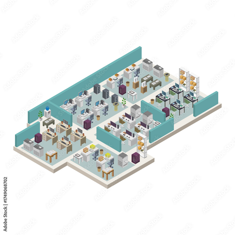 Stock-Foto „Isometric Pixel Art Office Interior With Cubicles Desks ...