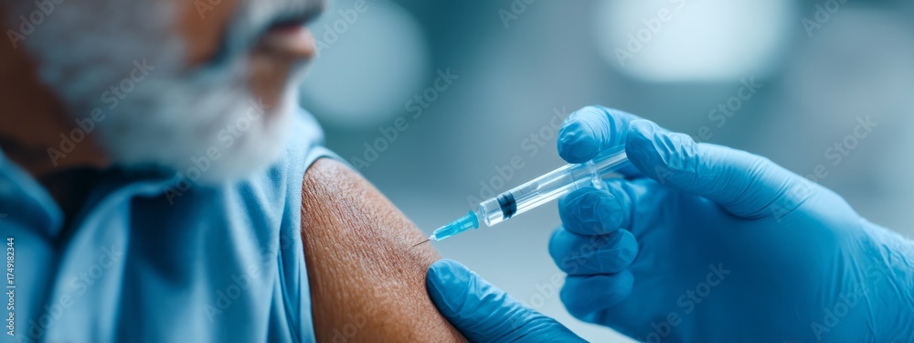 Person receiving a vaccination injection in the arm during a medical ...