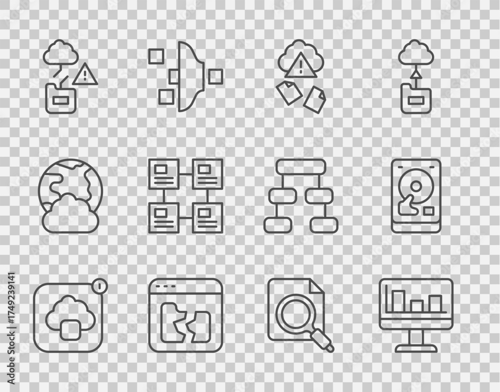 Stock-Vektorgrafik „Set line Cloud technology data transfer, Monitor ...