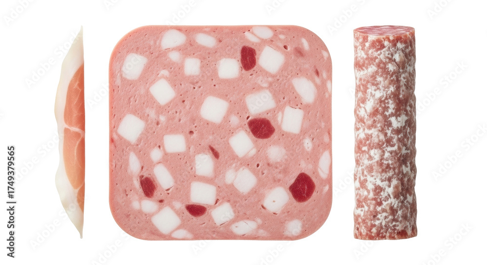 Isolated Cold Cut Selection including Mortadella, Prosciutto and Salami ...
