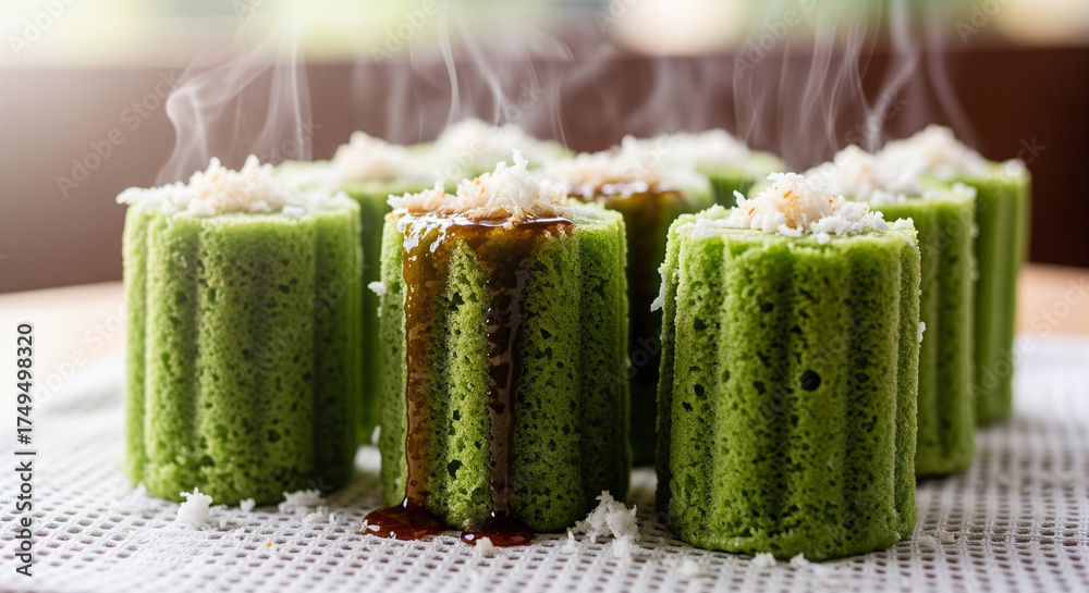 Kue putu cakes, a traditional Indonesian dessert made from rice flour ...