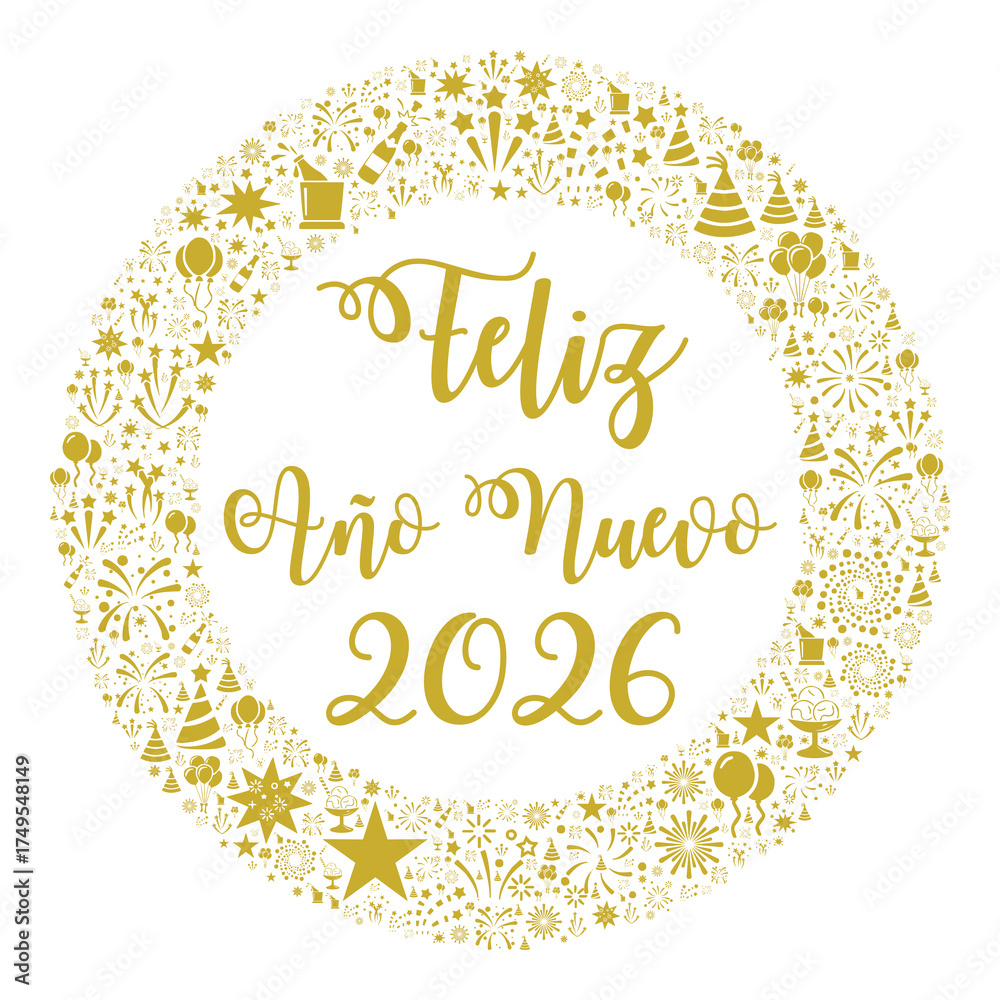 Happy New Year 2026 in Spanish language Stock Illustration | Adobe Stock