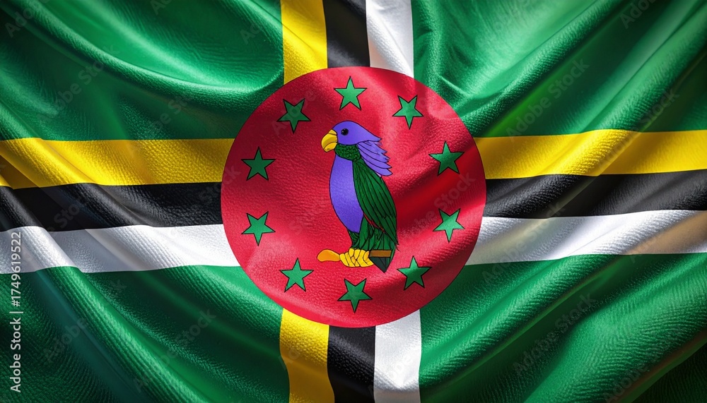 Dominica's vibrant flag waves proudly, a symbol of island pride and ...