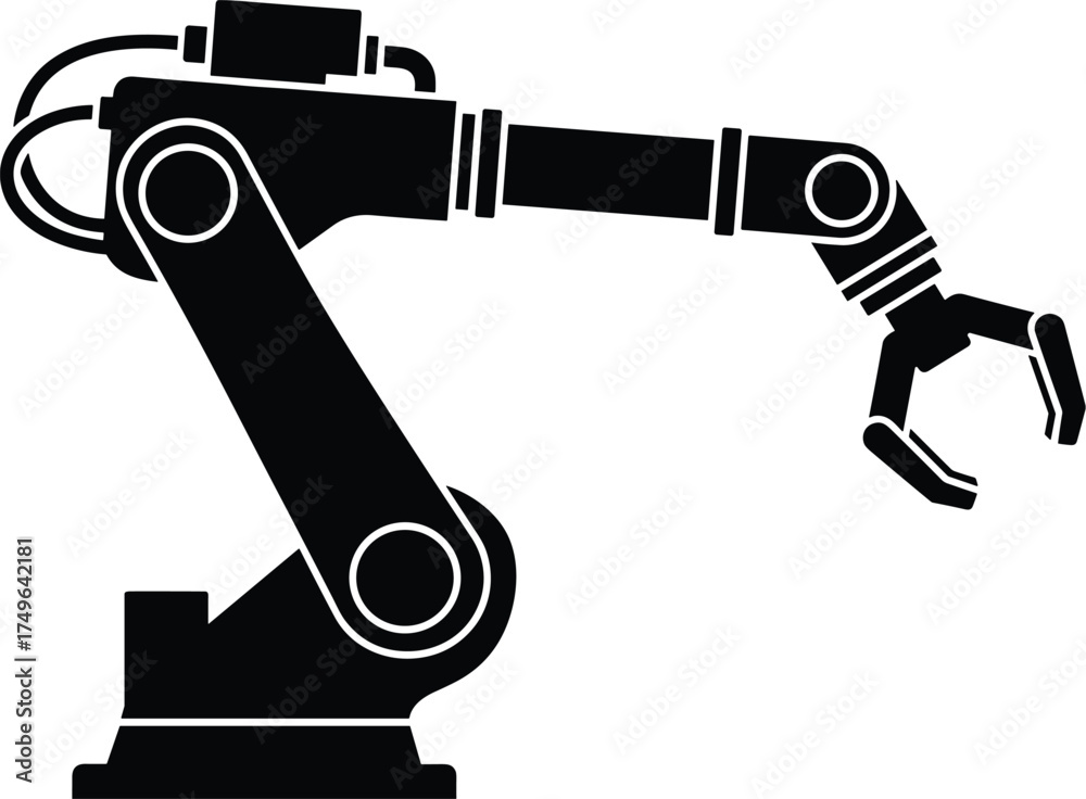 robotic arm with claw grip extended, industrial design, side profile ...
