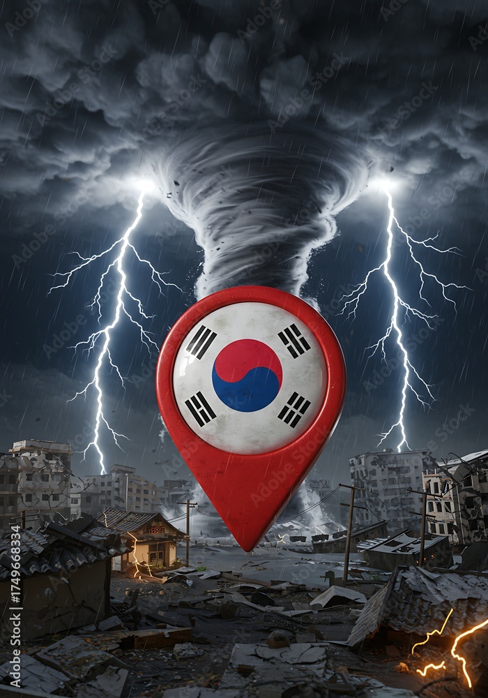 Ai Generated Image of Dramatic tornado and lightning over destroyed ...