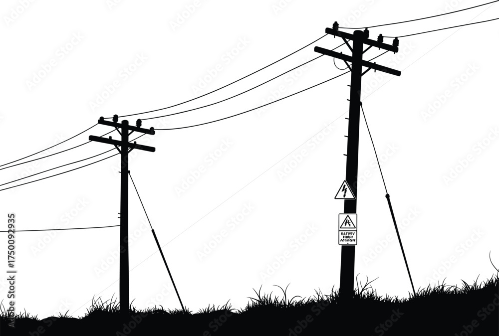 Utility pole silhouette with school crossing sign, electrical ...