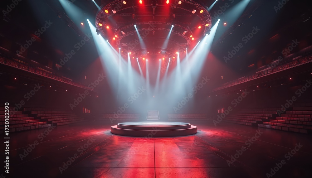 Empty stage with concert lights. Spotlight shines on platform in ...