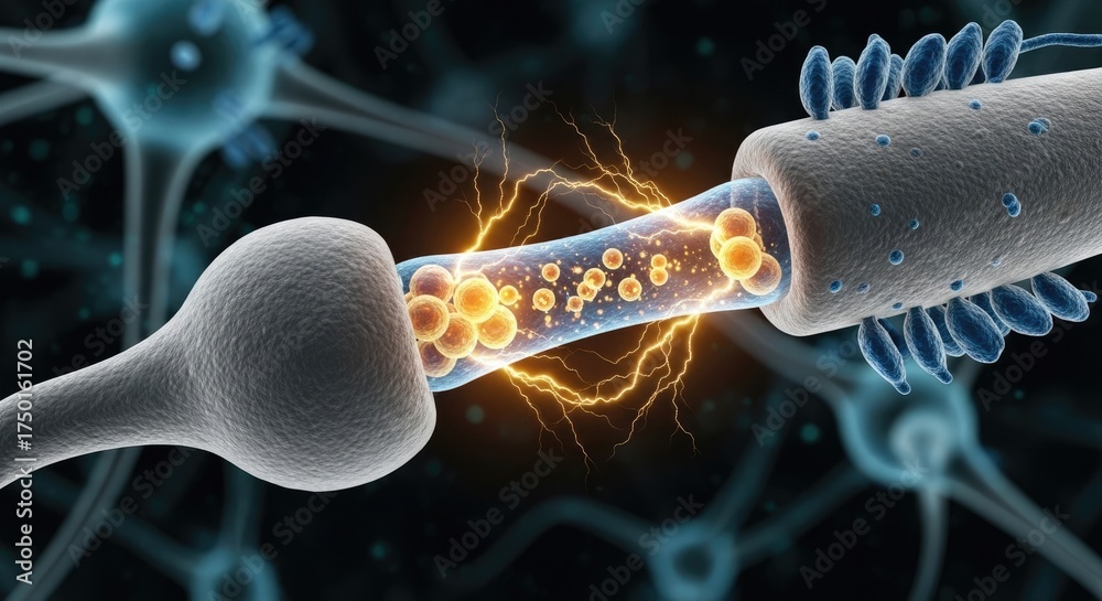 Neural synapse connection, nerve impulse transmission, electrical ...