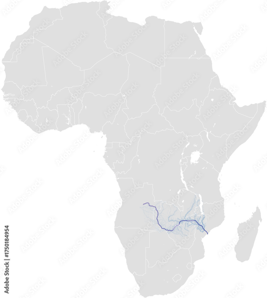 Zambezi river system – rivers vector map of Africa highlighting main ...