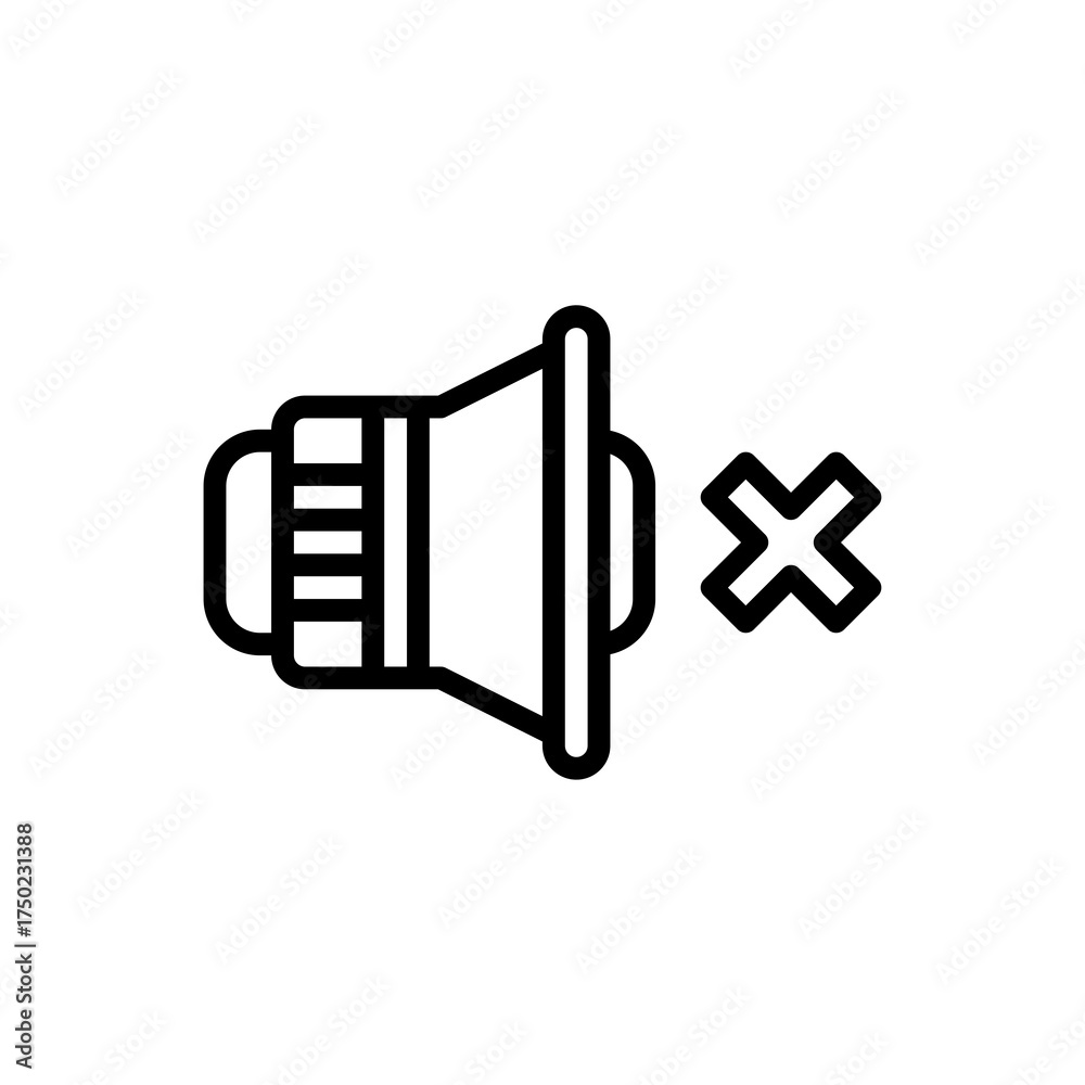 Outline Icon of a Speaker with a Mute Symbol on a Transparent ...