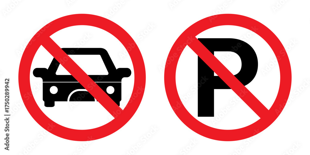 Prohibition Road Sign Icons for No Driving and No Parking with Red ...