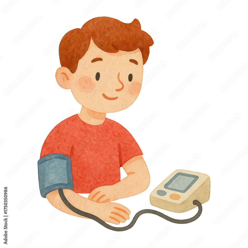 PNG Cartoon boy using blood pressure monitor. Stock Illustration ...