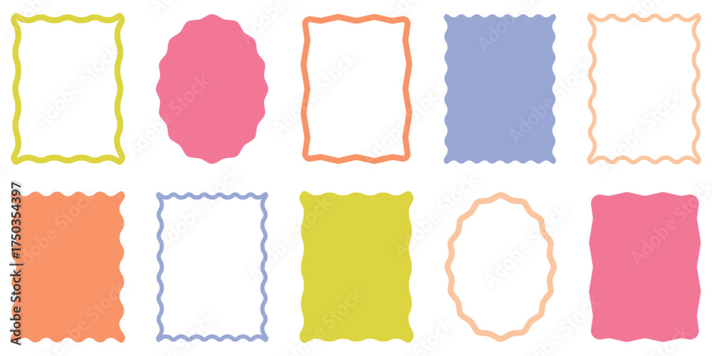 Zig zag wavy edge shapes frame box vector illustration. Scalloped edges ...