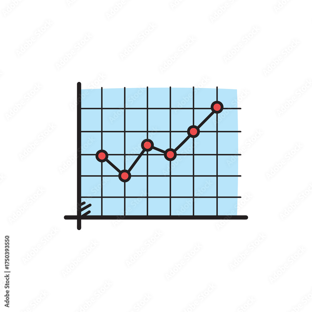 Illustration Stock Simple Line Graph With Red Dots On A Light Blue Grid ...