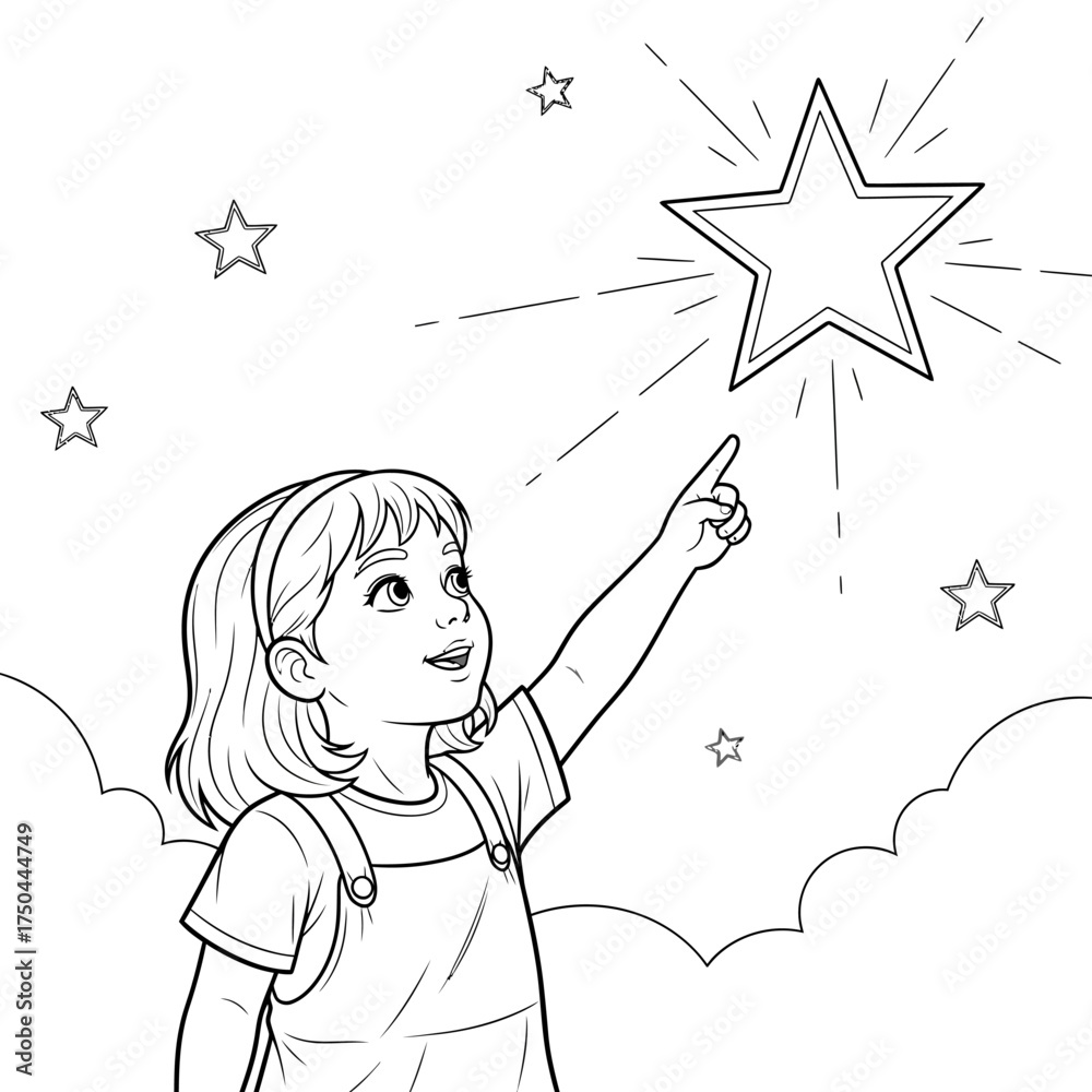 Girl Pointing at Star Coloring Page for Kids Aspiration and Wonder ...