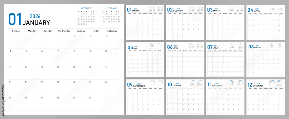 Daily planner calendar 2026 | Twelve-month calendar template for your ...