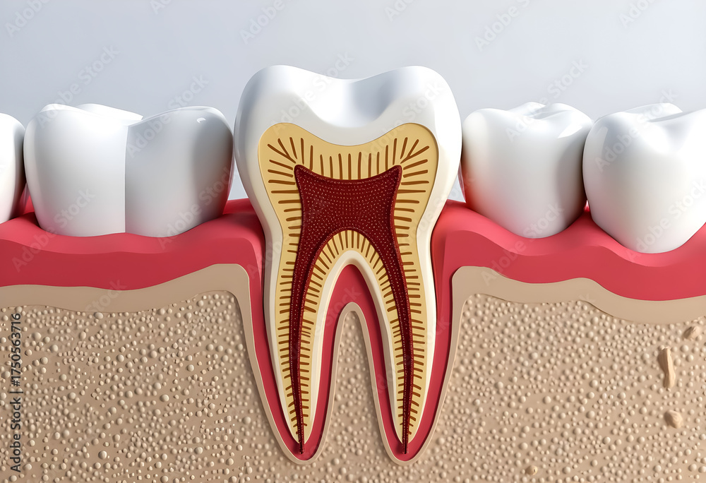 Dental anatomy illustration showing healthy teeth structure and root ...