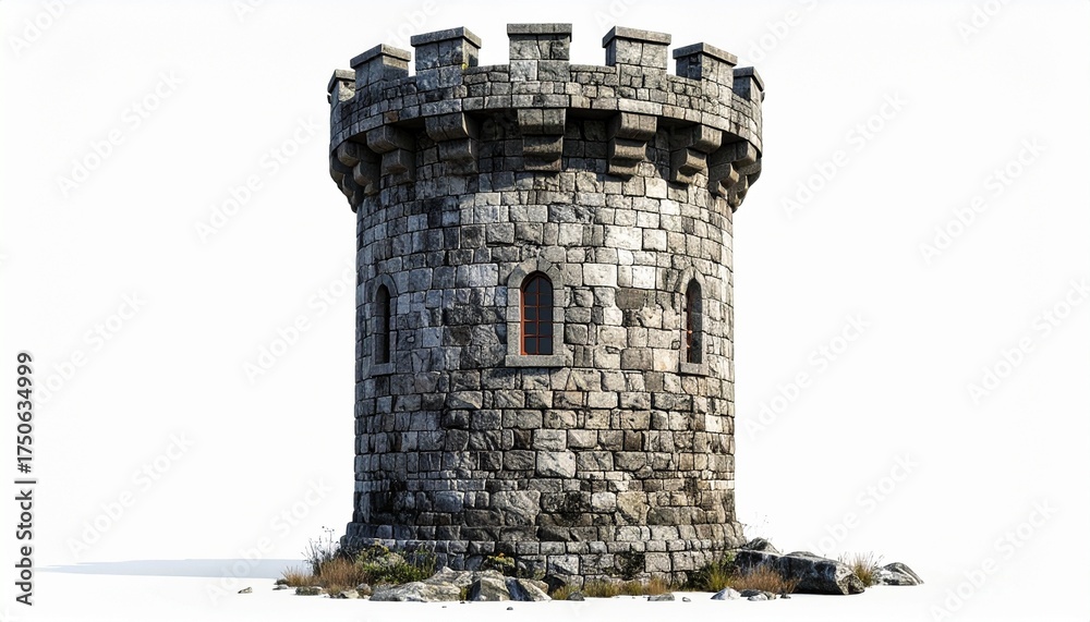 Medieval Stone Tower with Crenellations and Arched Windows Representing ...