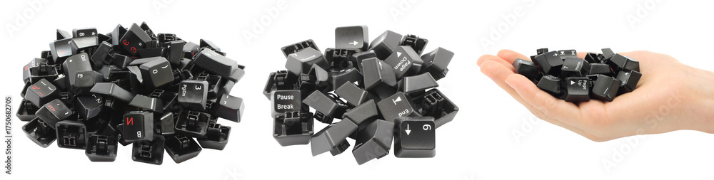 Set of piles of scattered computer keyboard keys isolated on ...