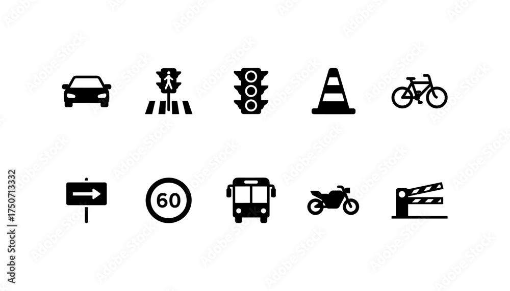 Traffic icon set vector glyph collection. Road signs and transport ...