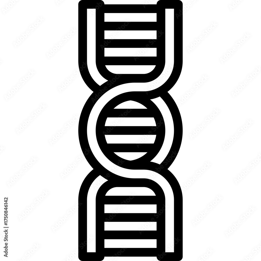 Outline of a DNA double helix structure shown vertically in black and ...
